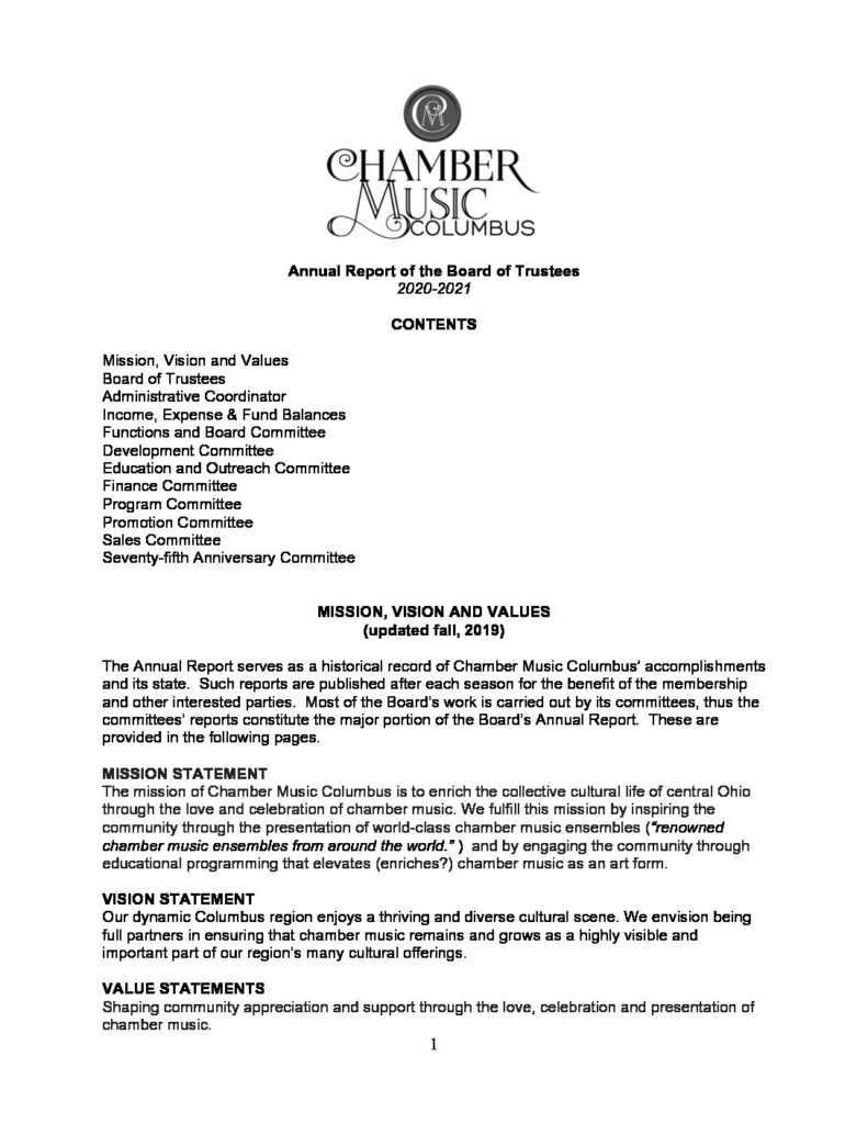 CMC Board Report | Chamber Music Columbus
